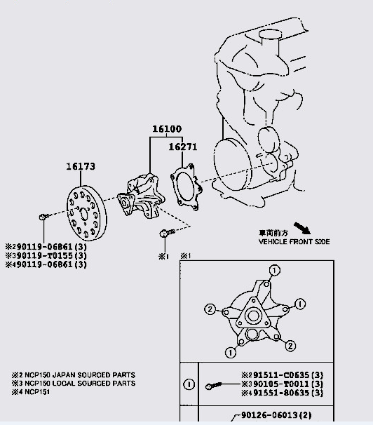 BƠM NƯỚC ĐỘNG CƠ TOYOTA VIOS 1610029157 CHÍNH HÃNG - SEDANVIET.VN