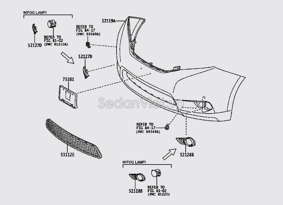 LƯỚI CẢN TRƯỚC TOYOTA SIENNA 5311208010 CHÍNH HÃNG - SEDANVIET.VN