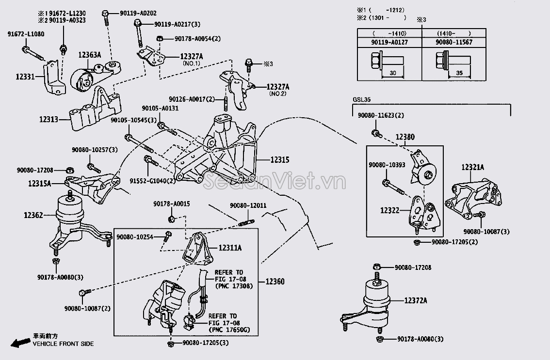 CHÂN MÁY TRƯỚC TOYOTA SIENNA 123600P110 CHÍNH HÃNG - SEDANVIET.VN