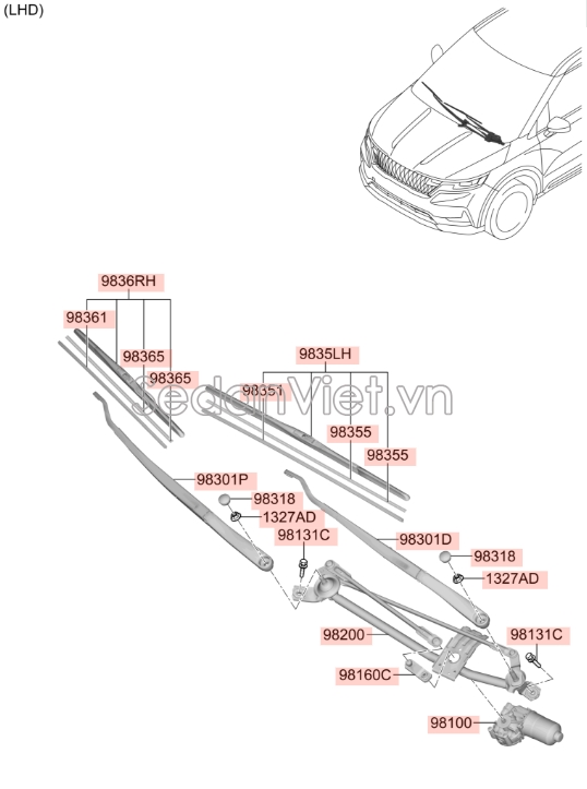 MÔ TƠ GẠT MƯA TRƯỚC HYUNDAI SANTAFE 98110C5500 CHÍNH HÃNG - SEDANVIET.VN