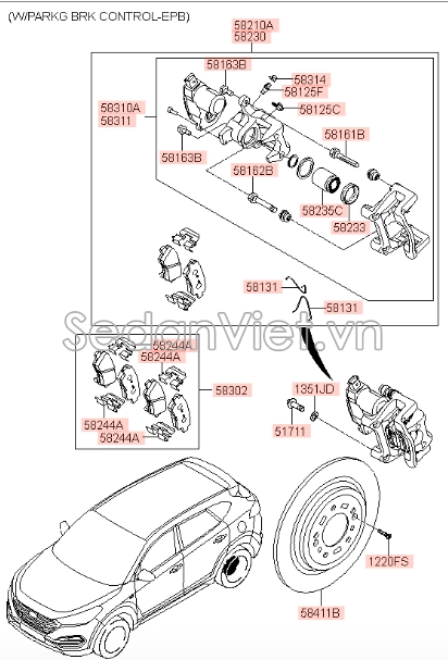 CỤM GÔNG PHANH ĐĨA SAU HYUNDAI TUCSON 58230D3700 CHÍNH HÃNG - SEDANVIET.VN