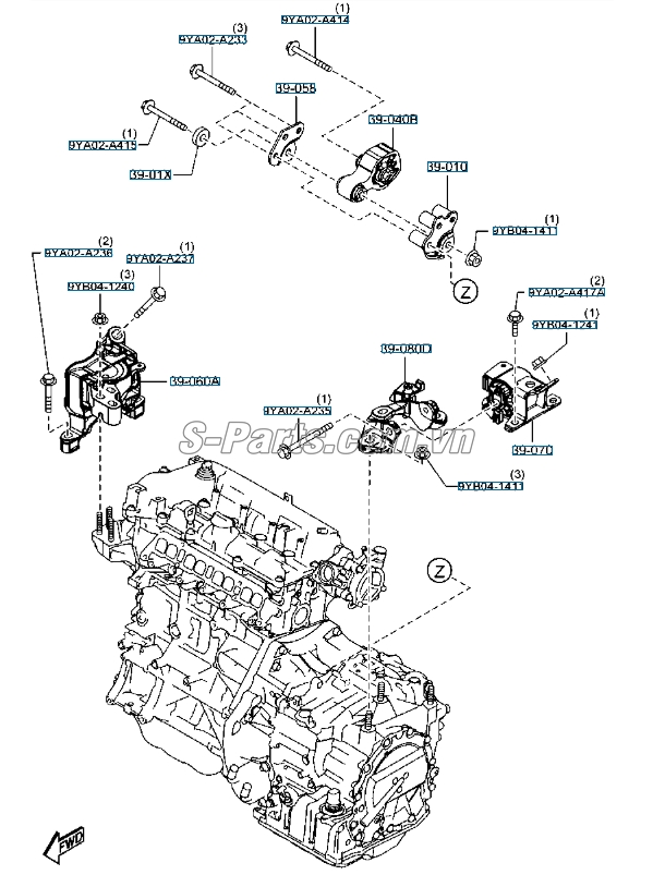 CAO SU CHÂN MÁY SỐ 3 MAZDA 3 BHS239060 CHÍNH HÃNG - SEDANVIET.VN