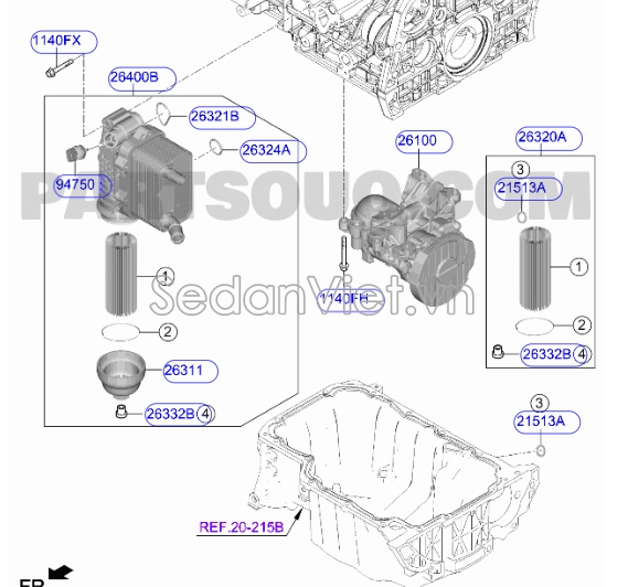CỤM LỌC DẦU ĐỘNG CƠ KIA CARNIVAL 264002R001 CHÍNH HÃNG - SEDANVIET.VN