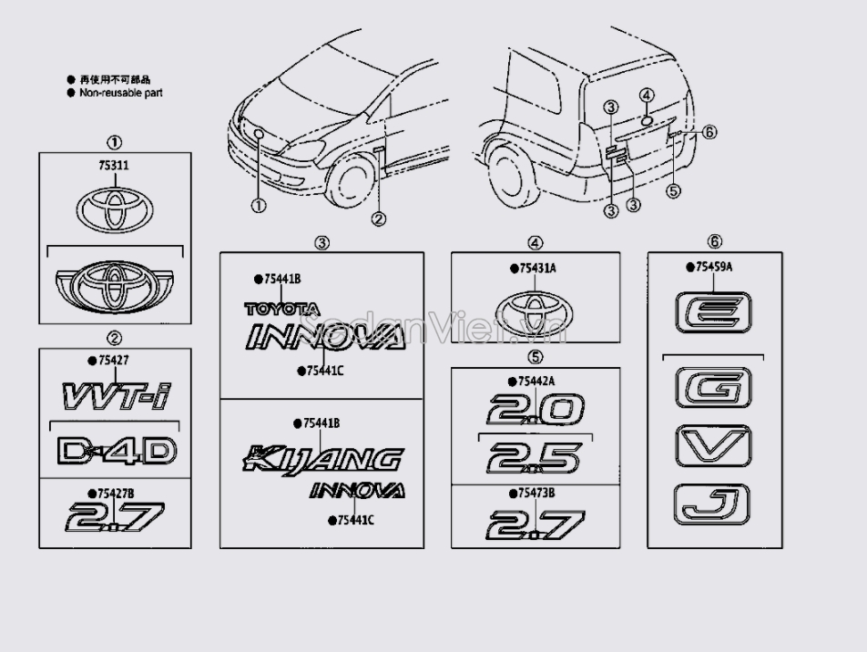 LOGO TOYOTA INNOVA 753010K010 CHÍNH HÃNG - SEDANVIET.VN