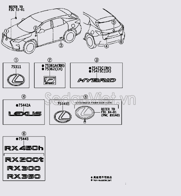 LOGO CỐP HẬU LEXUS RX350H 7540348020 CHÍNH HÃNG - SEDANVIET.VN