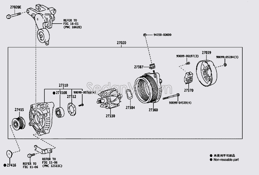 BI ĐẦU ĐẰNG TRƯỚC MÁY PHÁT ĐIỆN TOYOTA HIACE 9009910223 CHÍNH HÃNG ...