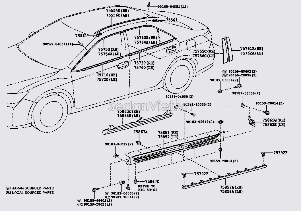NẸP CHÂN KÍNH CÁNH CỬA TOYOTA CAMRY 7575406120 CHÍNH HÃNG - SEDANVIET.VN